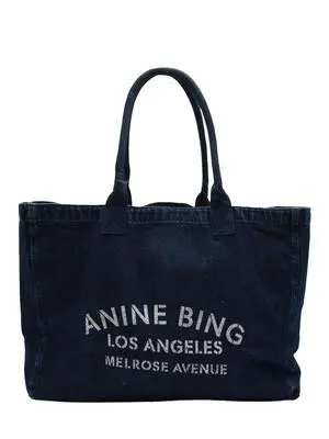 ANINE BING Anine Bing Large Cotton Denim Tote Bag With Printed Logo