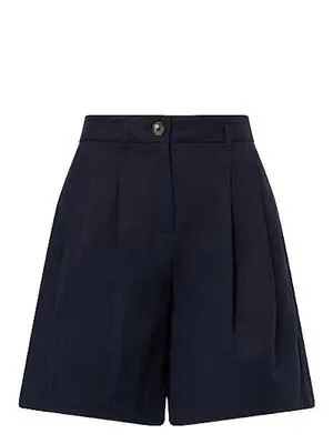 ME+EM City Mid-rise Linen-blend Shorts - Navy