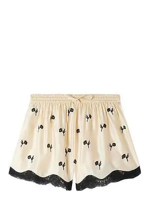 Sandro Floral Embroidered Woven Shorts - Vanilla