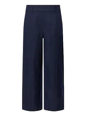 ME+EM Straight Cropped Linen And Cotton-blend Trousers - Navy