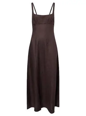 REFORMATION Sabine Square-neck Linen Midi Dress - Mole