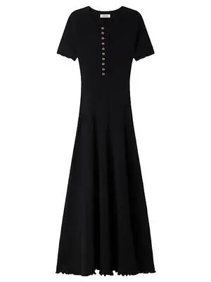 Sandro Round Neck Ribbed Knit Maxi Dress - Black
