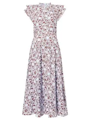 ME+EM Floral-print Fit-and-flare Woven Midi Dress - Blue Multi