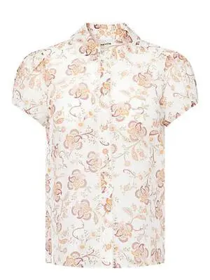 ME+EM Paisley-print Short-sleeve Cotton And Silk-blend Blouse - Light Cream/multi