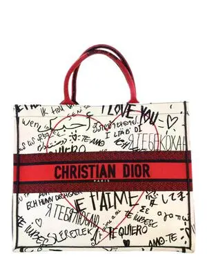 Dior Christian Dior Embroidered Canvas Medium Tote Bag Multicolour