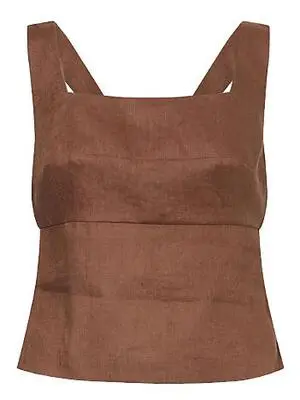 REFORMATION Clarence Square-neck Linen Top - Pinecone
