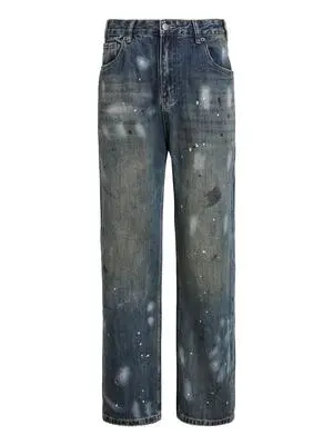 FOUND Regular Fit Straight Leg Jeans With Artistic Embellishments - Blu