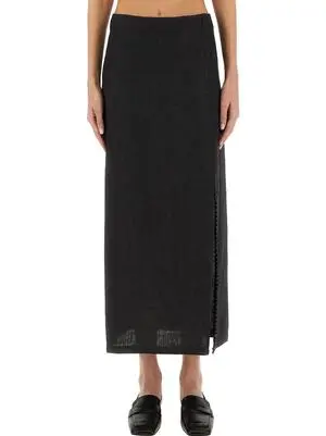 ALYSI Linen Skirt With Slit - Grey