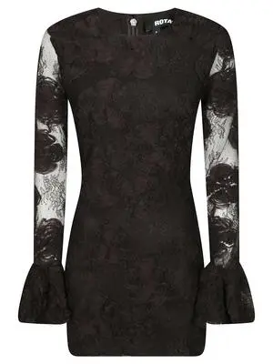 ROTATE BY BIRGER CHRISTENSEN 3d Flower Long Sleeve Mini Dress - Nero