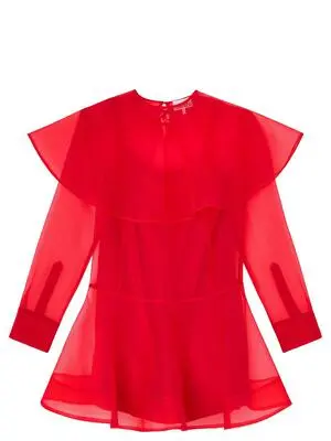 GANNI Net Sustain" Velvet-trimmed Ruffled Organic Cotton-poplin Mini Dress - Red