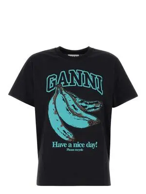 GANNI GANNI Organic Cotton Regular Fit T-Shirt With Stamp Print Black
