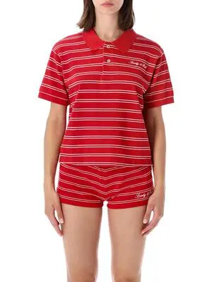 SPORTY & RICH Striped Polo T-shirt - Ruby White