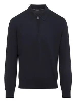 Brioni Brioni Long Sleeves Zip Polo For Men Blue