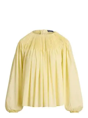 Ralph Lauren Cotton Gathered Neck Blouse - Yellow