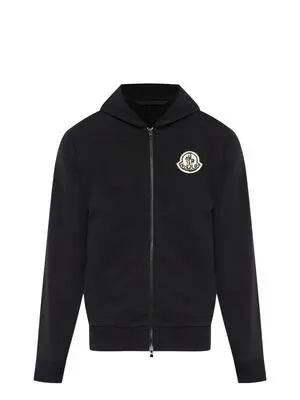 Moncler Cotton Zip Hoodie With Logo Detail - Nero