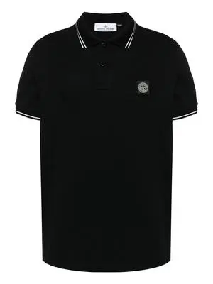 Stone Island Stone Island Ribbed Two-Button Polo With Contrast Cuffs - Size M Nero