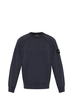 Stone Island Ribbed Neckline Sweater With Raglan Sleeves - Blu