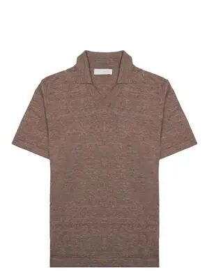 LUIGI GENTILE Knit Short Sleeve Polo Shirt - Brown