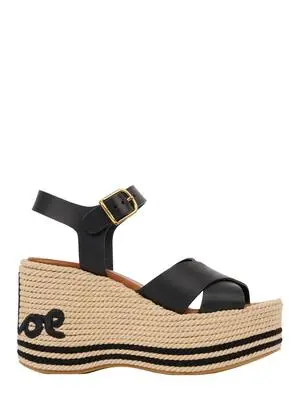 Chloé Wedge Sandals With Embossed Logo - Nero