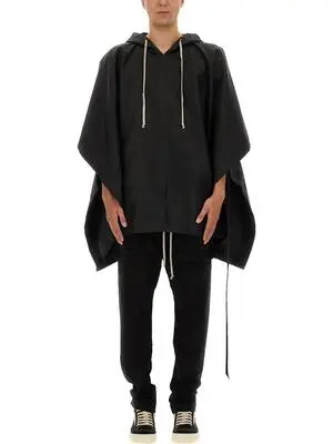 Rick Owens Nylon Cape With Hood - Black