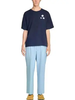 Sandro Flower Print Cotton T-shirt Blue