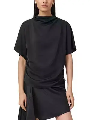 ALLSAINTS Leslie Ruched Cowl Neck Top - Black