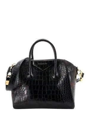 Givenchy Antigona Crocodile Embossed Leather Satchel - Black