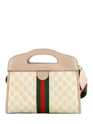 Gucci Ophidia Cut Out Handle Bag Gg Coated Canvas With Leather Small Shoulder Bag - Neutrals