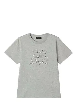 TOUT A COUP Bow-print Faux-pearl Embellished T-shirt - Grey