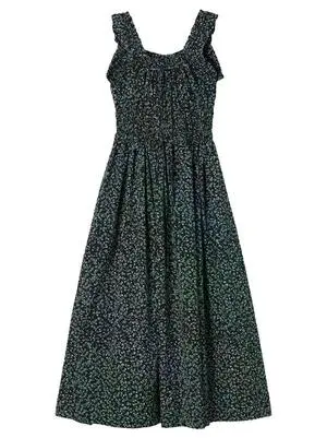 B+AB Floral Print Shirred Midi Dress - Black