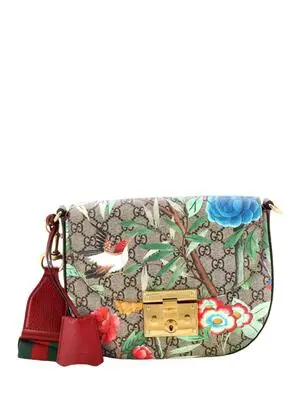 Gucci Padlock Saddle Shoulder Bag In Tian Print Gg Coated Canvas - Brown