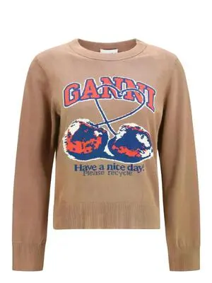 GANNI Cherry Intarsia Sweater - Brown