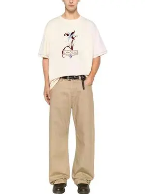 Drole De Monsieur Embroidered-graphic T-shirt - Neutrals