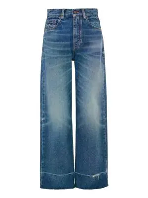 Chloé Faded Frayed-hem Bootcut Jeans - Blue