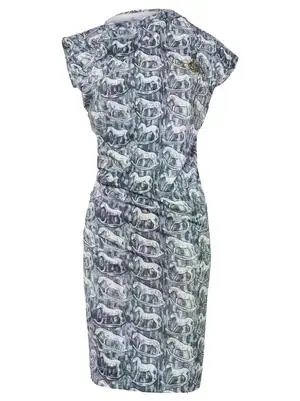 VIVIENNE WESTWOOD Graphic Print Draped Bodice Dress - Grey