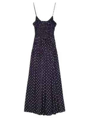 DÔEN Safia Foulard-Print Lace-Up Maxi Dress Blue