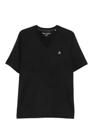 Marc O'polo Logo-embroidered V-neck T-shirt - Black