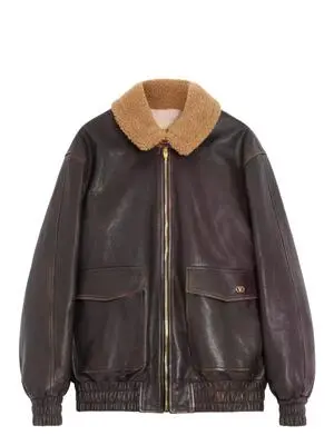Valentino Garavani Aged-effect Leather Caban Jacket - Brown