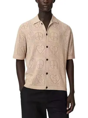 ALLSAINTS Arktx Perforated-knit Short-sleeve Cardigan - Neutrals