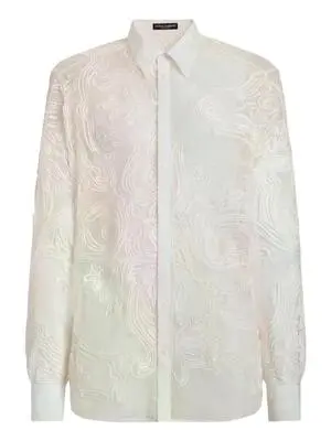 Dolce & Gabbana Martini Shirt In Embroidered Linen - Neutrals