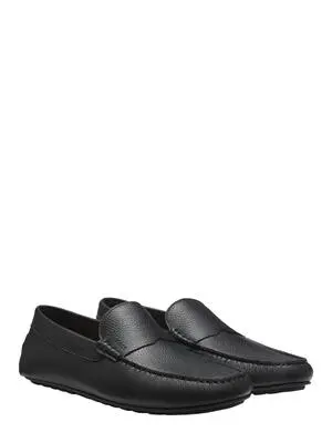 BOSS Tumbled Leather Loafers With Driver Sole - Black