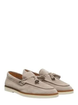 BOSS Suede Loafers With Tassel Trim - Khaki