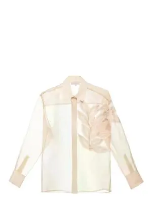 Antonelli Firenze Sheer Silk Shirt With Leaf Appliqu - Neutrals