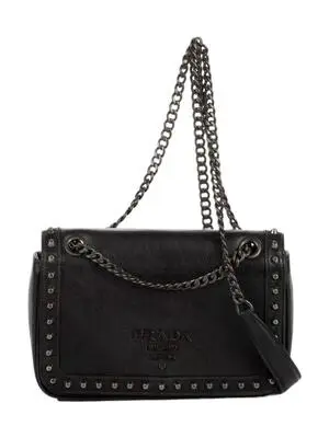 Prada Studded Flap Cross Body Bag - Black