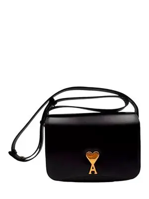 AMI Paris De Coeur Leather Shoulder Bag - Black