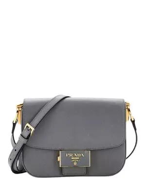 Prada Embleme Flap Saffiano Leather Shoulder Bag - Grey