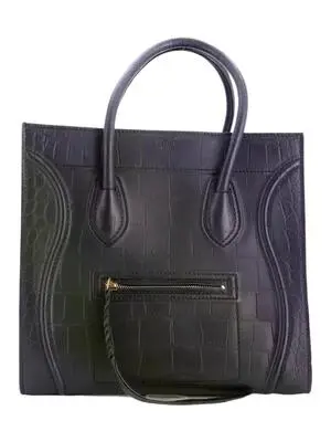 Celine Crocodile Embossed Leather Medium Tote Bag - Black