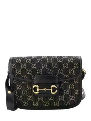 Gucci Horsebit 1955 Gg Denim Small Shoulder Bag - Black