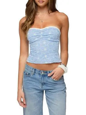 EDIKTED Eyelet Strapless Corset Top - Light-blue