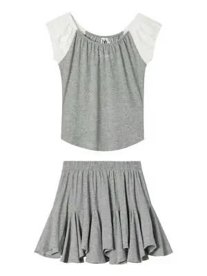 B+AB Embellished Top And Skirt Set - Grey